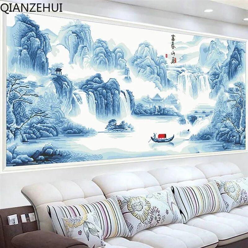Набор для вышивки QIANZEHUI Фучун гора 11CT 195x77cm, хлопок