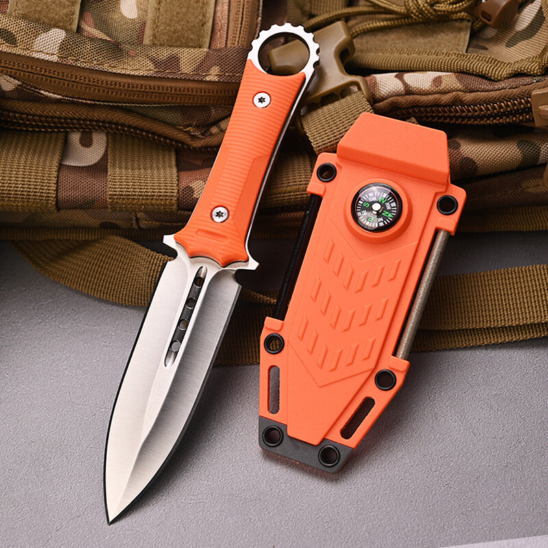 Нож для активного отдыха, небольшой прямой нож, нож для выживания в дикой природе, креативный тактический нож, нож для выживания с компасом и кремнем.