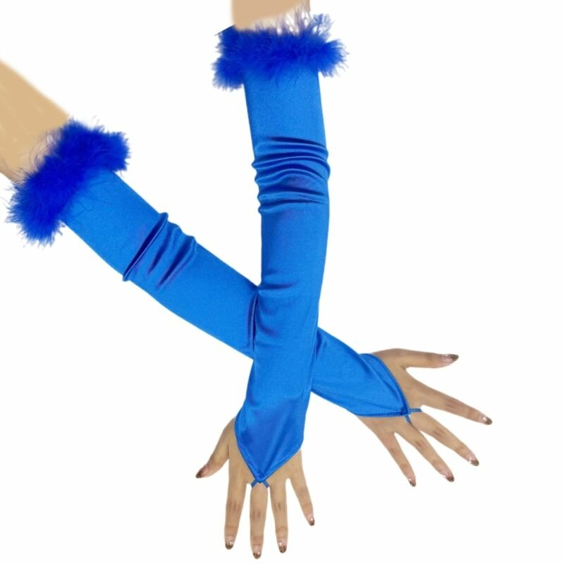Плюшевые перчатки с крючками для вечеринок в стиле ретро 1920-х годов-синий