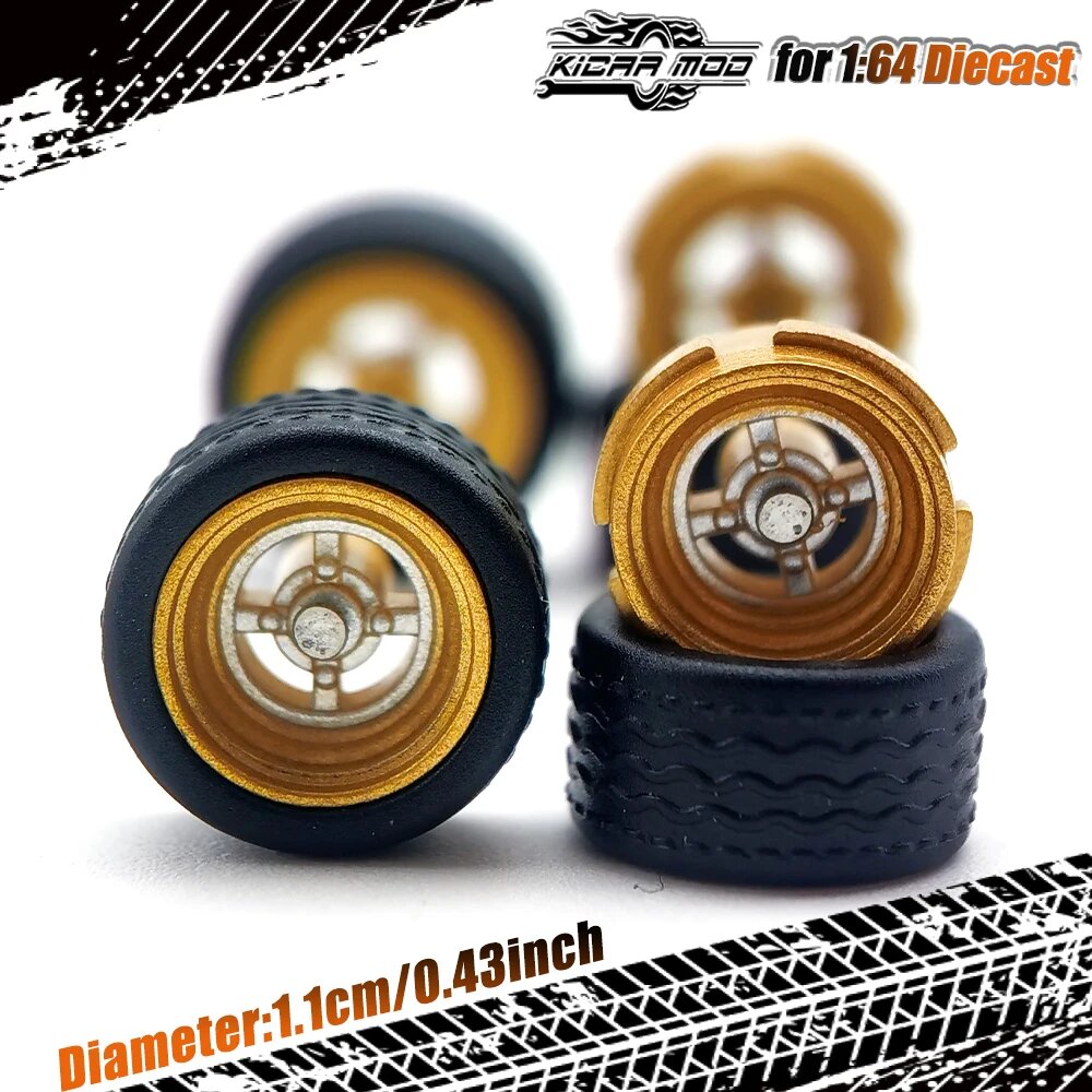 Колеса модели автомобиля 1/64, резиновые съемные шины, детали для ремонта литых игрушек, горячие колеса, спичечный ящик D: 11 мм, 1 комплект