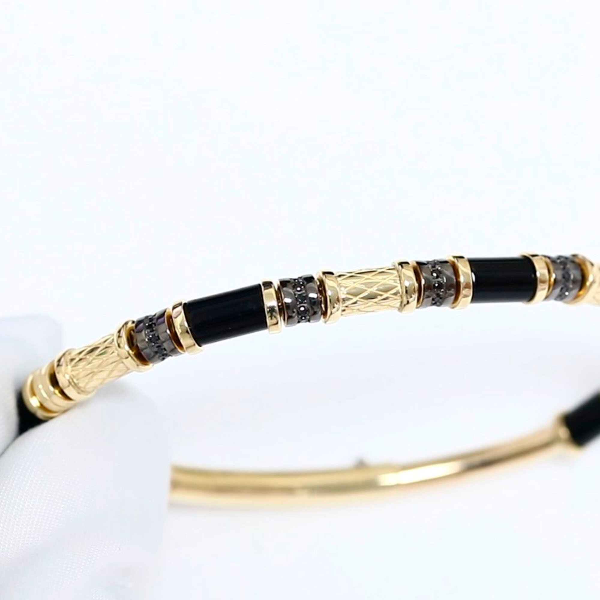 Браслет, желтое золото, 585 проба, оникс, фианит