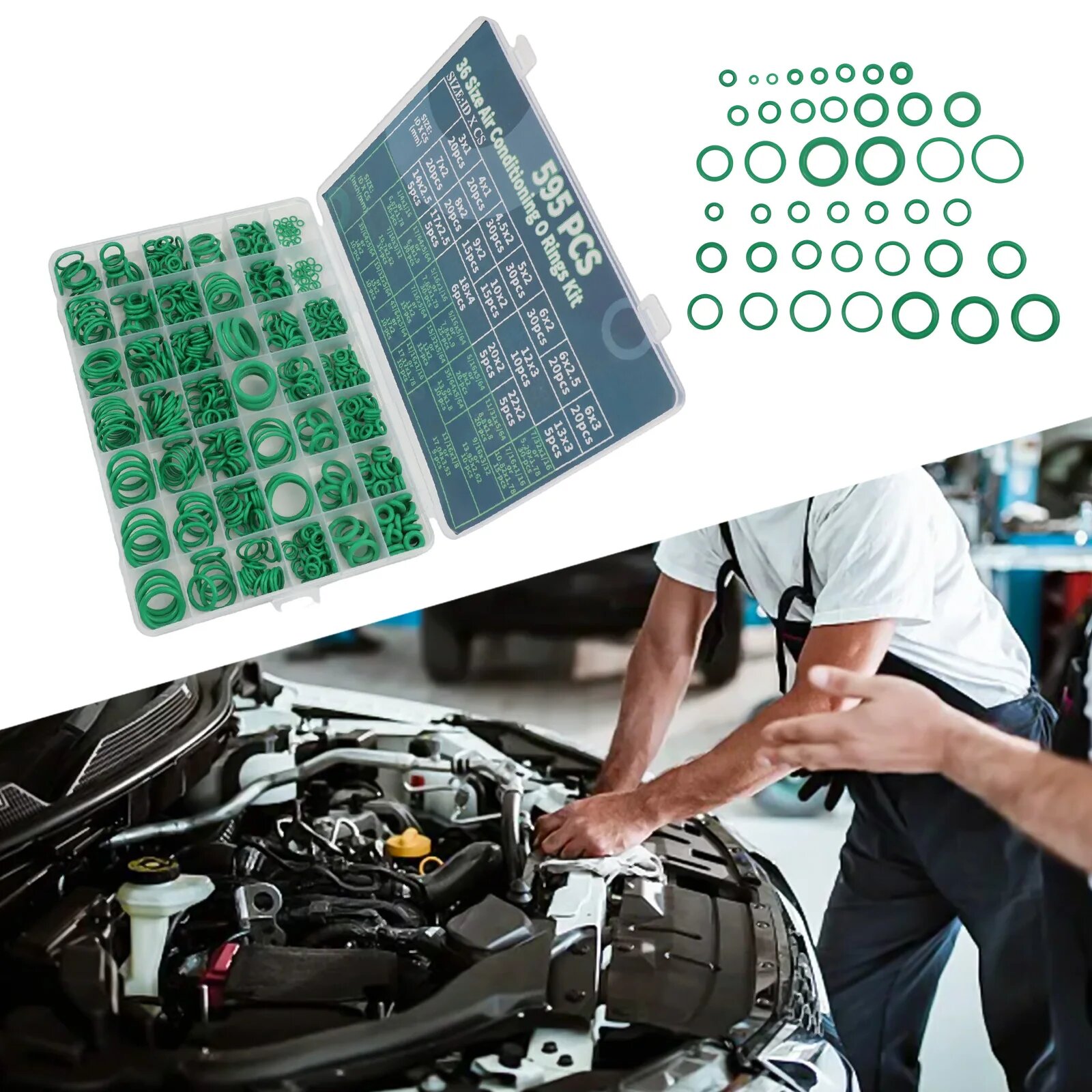 Набор уплотнительных колец для кондиционеров, 595 шт, 36 размеров, резиновые уплотнители для ремонта компрессоров, автомобильных систем кондиционирования и сантехники