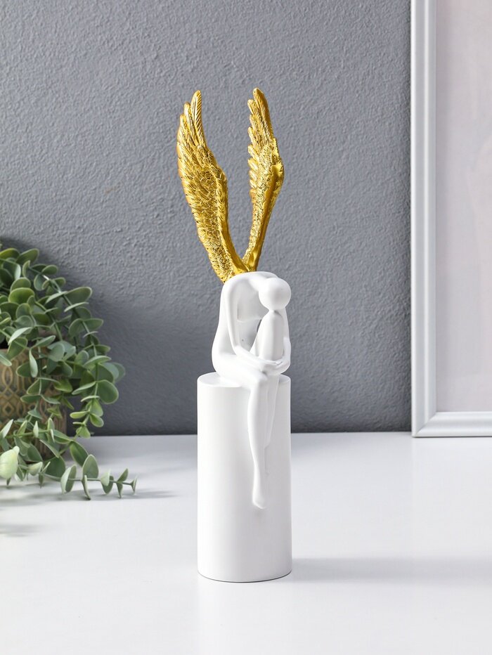 Фигура полистоун «Ангел», белый с золотом, 6×8.3×31 см
