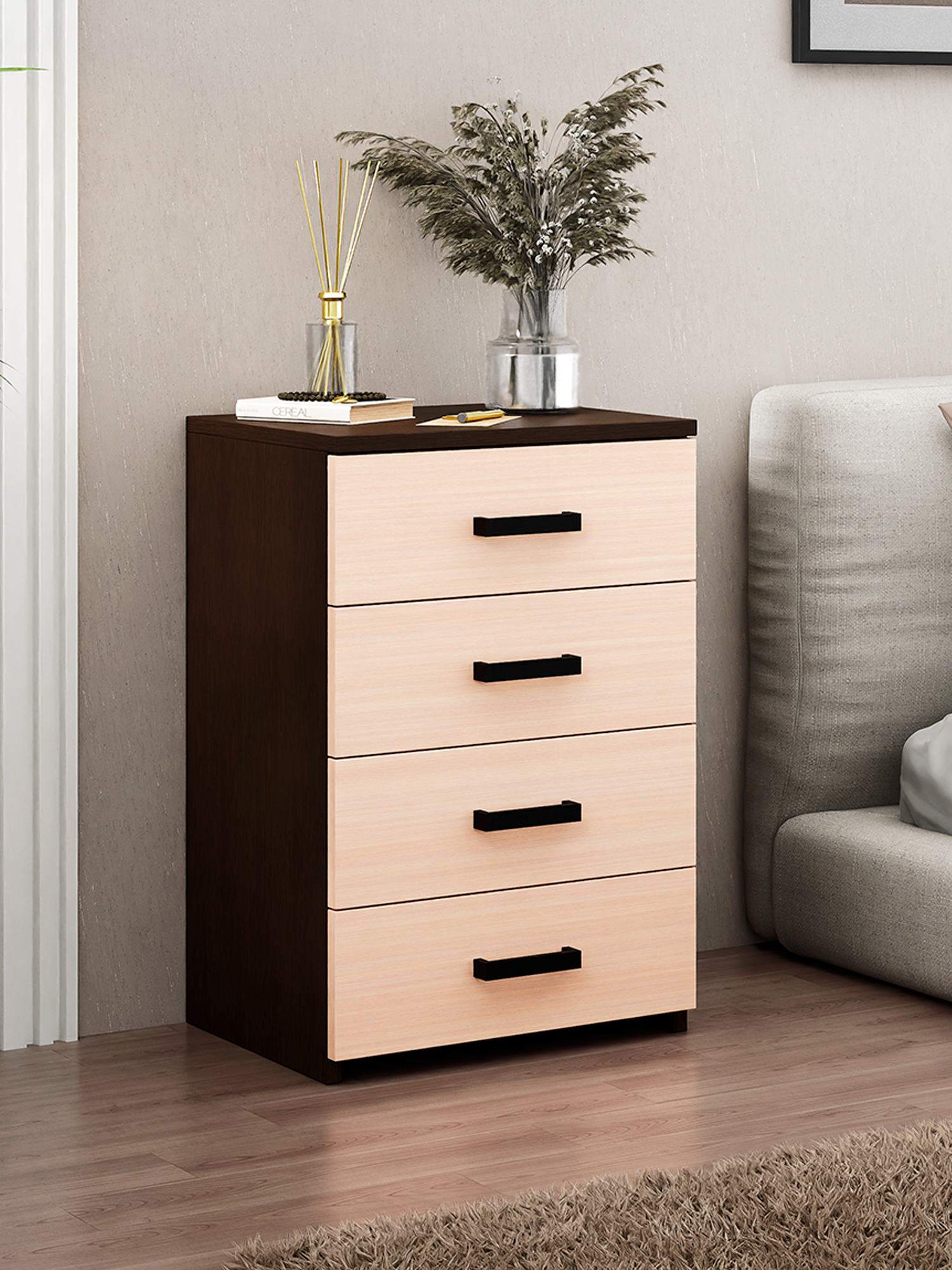 Тумба Vitto-78 венге-дуб молочный с 4 ящиками, прикроватная, для прихожей, под стол, в коридор, в спальню, офисная