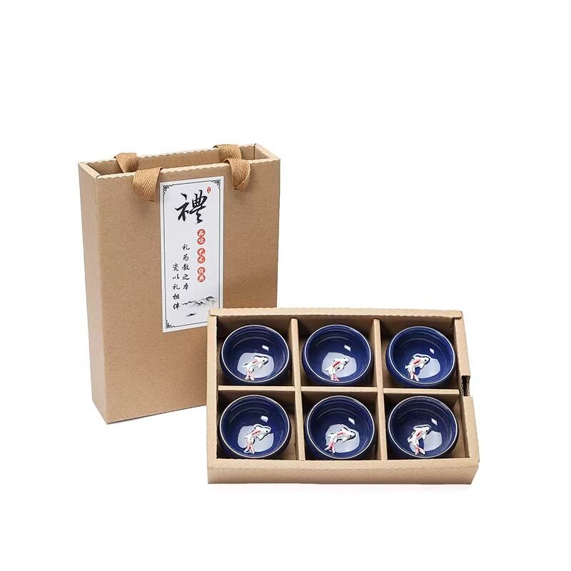 Чашки для чая, набор для чайной церемонии, 6 глубоких синих чашек