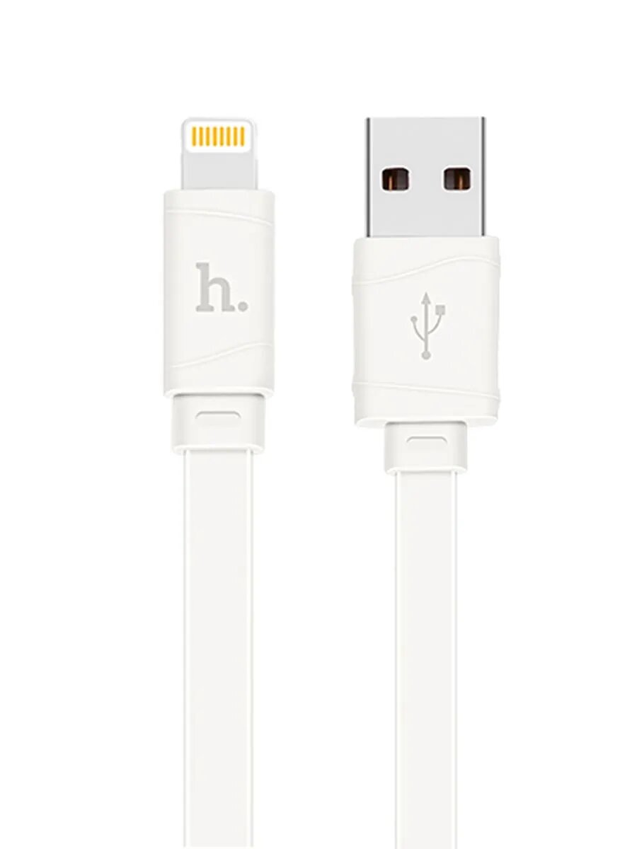 Кабель Hoco X5 USB to Lightning плоский, 2.4А, 1 метр, белый (для iPhone 14, 13, 12, 11 и ранее)