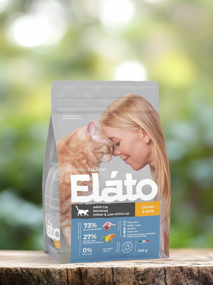 Корм Elato для стерилизованных кошек Курица и Утка 300г