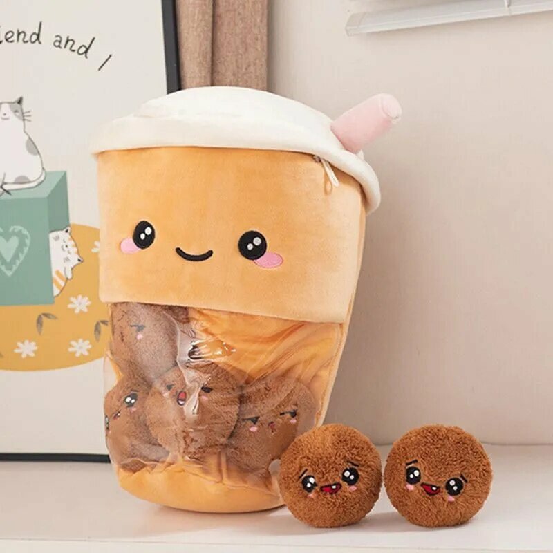 Подушка Bubble Tea Boba Cup для детей - подарок на день рождения. Коричневая плюшевая игрушка Squishmallow.