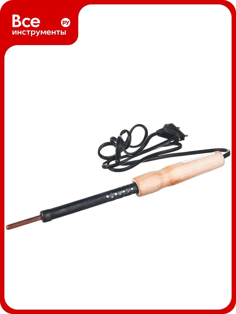 Электропаяльник Без бренда с деревянной рукояткой 40 Вт 55407-40 медное жало клин формы с подставкой