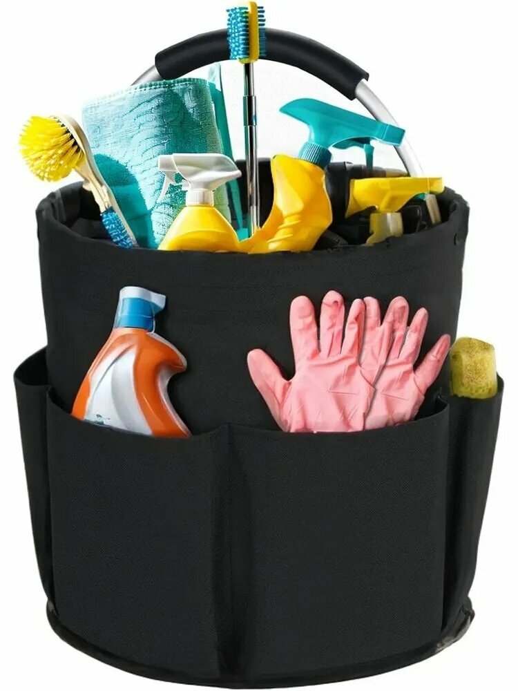 Корзина для уборки с ручкой, Органайзер для чистящих средств, Складная корзина для хранения объемом 17 л, Органайзер для уборки, Переносная сумка-ведро с несколькими отделениями для дома и сада