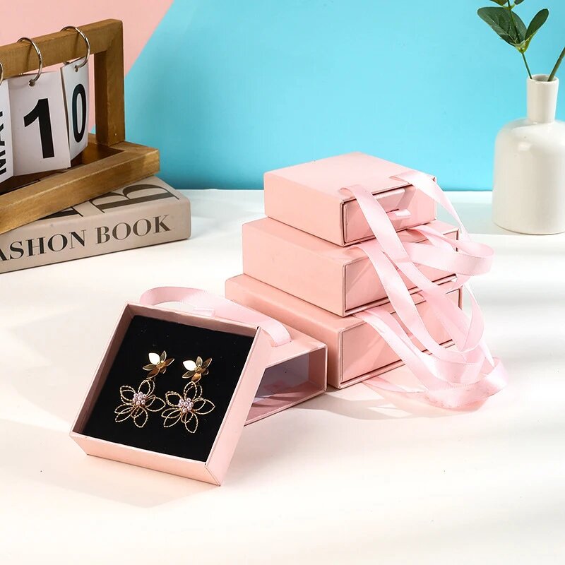 Коробка для ювелирных изделий Kraft-бумага с логотипом Розовый, 3, 10pcs, 8x8x3cm
