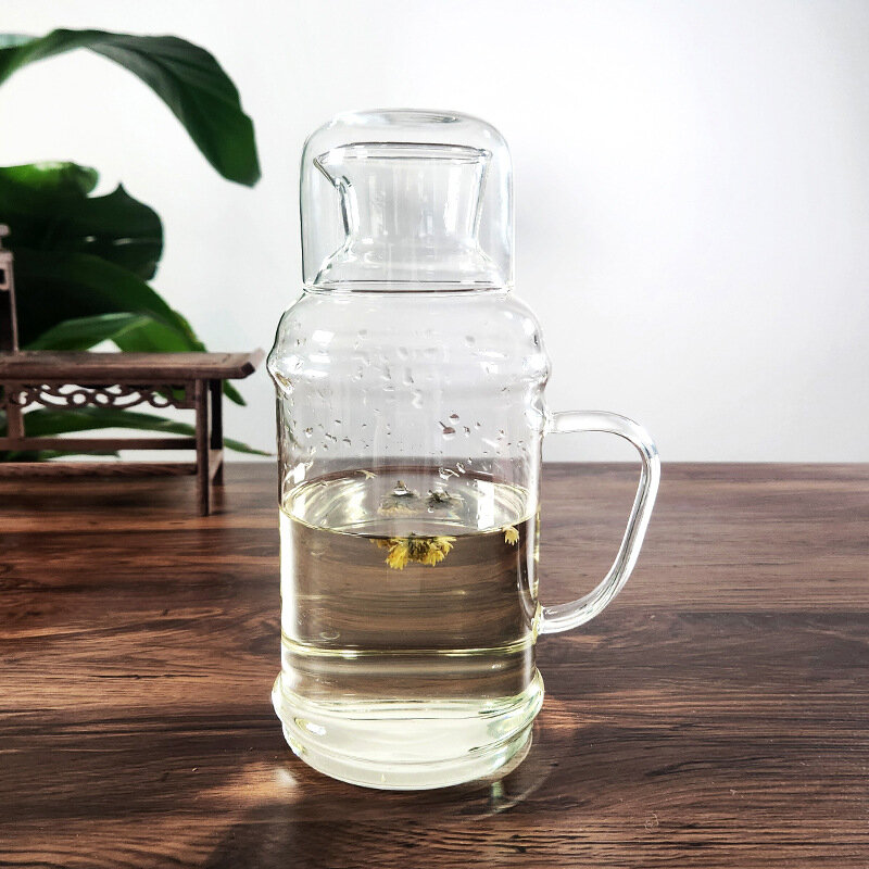Прохладный белый кувшин для холодной воды с крышкой, ретро, устойчивый к высоким температурам, большой емкости, стеклянный кувшин для сока с крышкой, холодный завар