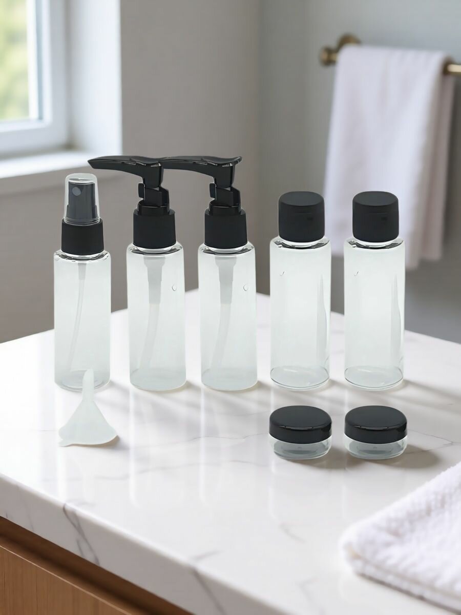 Дорожный набор флаконов в косметичке с наклейками, 7 флаконов .