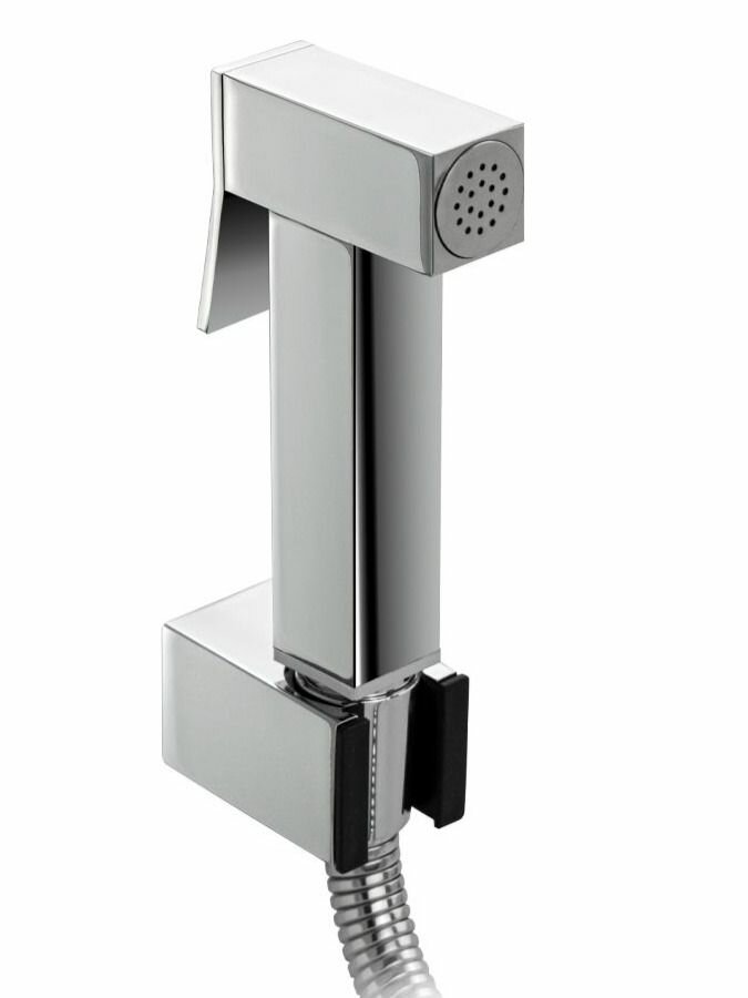 Набор для биде - квадратная гигиеническая лейка, шланг, кронштейн, из нержавеющей стали, в блистере, цвет хром.