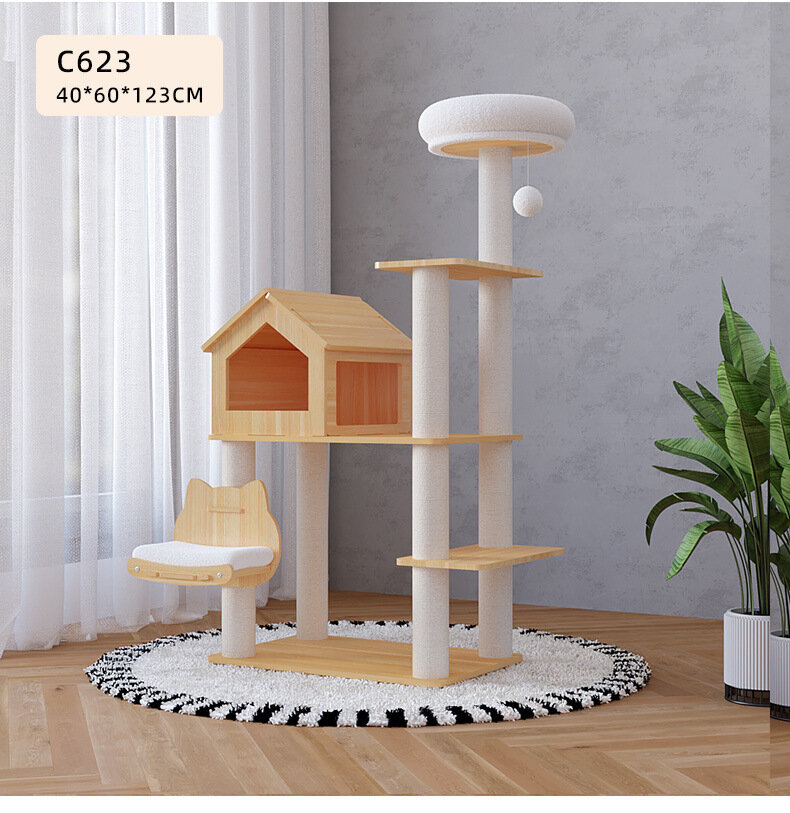 Кошачий лазательный комплекс, кошачий домик, кошачий дерево, интегрированная простая большая кошачья когтеточка, массив дерева, большая платформа для прыжков, колонна, кошачья вилла
