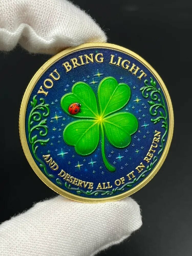 Четырехлистная счастливая монета, талисман на удачу, кошельковый оберег