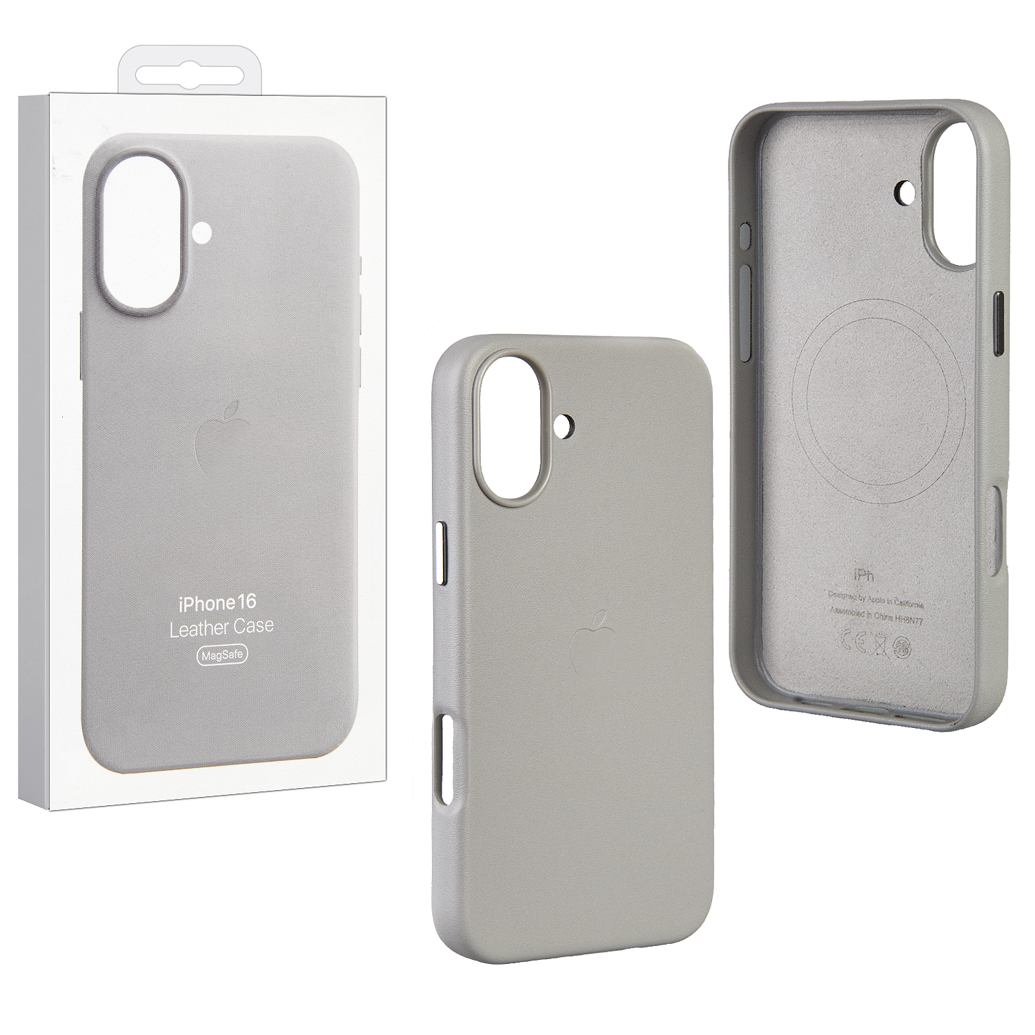 Чехол iPh 16 Leather Case 100% ORG (MagSafe) c LOGO Light Grey