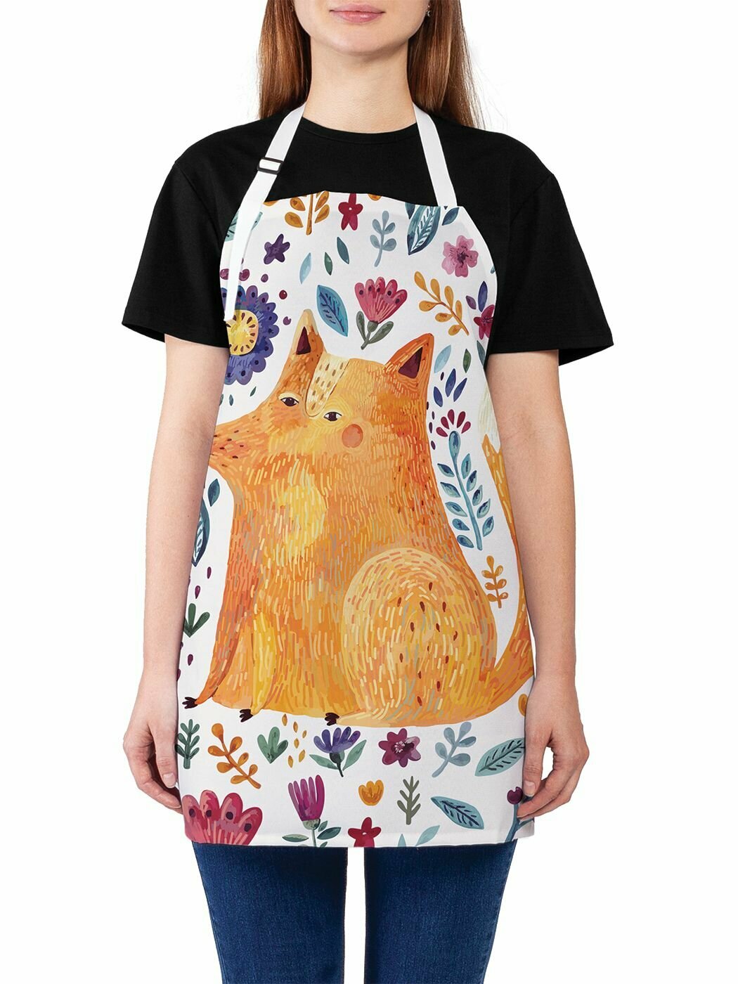 Фартук кухонный тканевый "Довольная лиса" 65х65х28 см, JoyArty