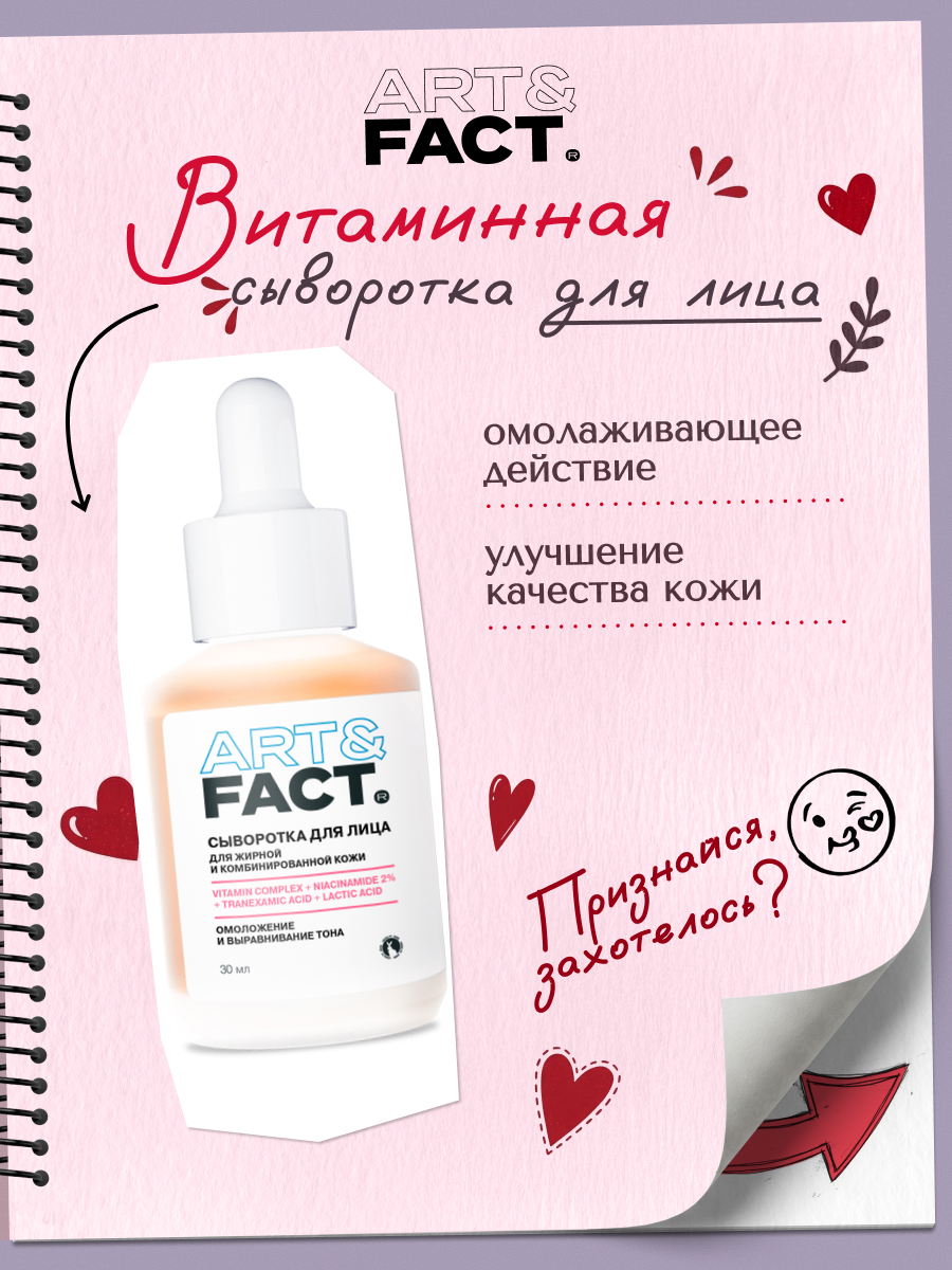 ART&FACT. / Витаминная сыворотка для лица с ниацинамидом 2%, транексамовой и молочной кислотами, 30мл.