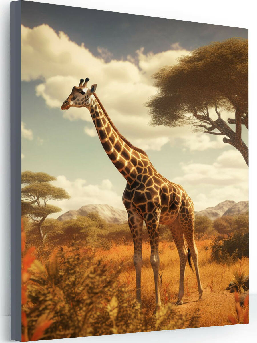 Алмазная мозаика жираф в африке 40x50