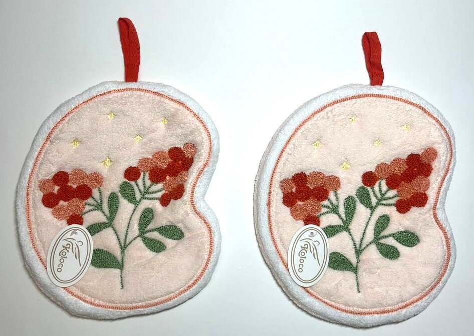 Прихватка- полотенце "Цветы" Катюша розовый, с магнитной петлей, микрофибра, набор 2шт Подарок внутри