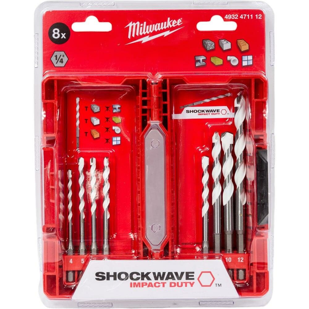 Набор сверл по мультиматериалам (8 шт; 4-12 мм; хвостовик HEX) Milwaukee 4932471112