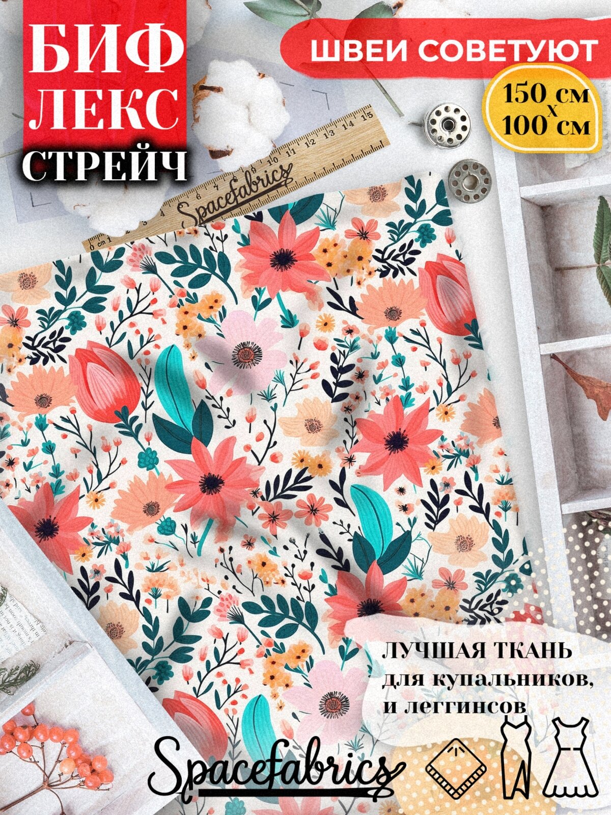 Бифлекс ткань для шитья и рукоделия, 240 г/м2, отрез 150х100 см, трикотажная стрейч ткань с принтом