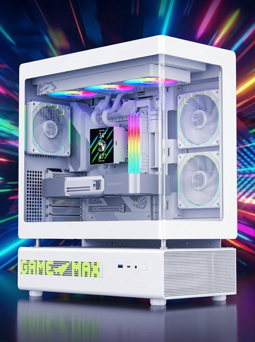 Корпус для ПК GAMEMAX N90 WH Midi-Tower поддержка BTF, стекло, 2*USB, 6*120мм ARGB