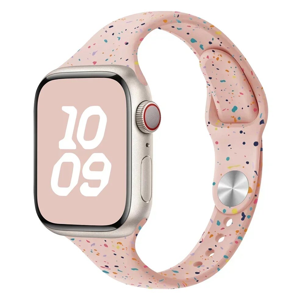 Силиконовый ремешок для Apple Watch розовый с цветным рисунком, 38/40/41 мм