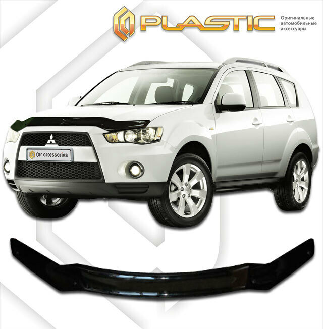 Дефлектор капота Mitsubishi Outlander XL 2009 2012 Черный глянцевый СА Пластик