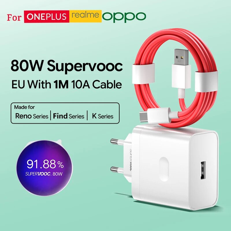 Зарядное устройство OPPO 80W SuperVOOC EU, кабель 1M, красный