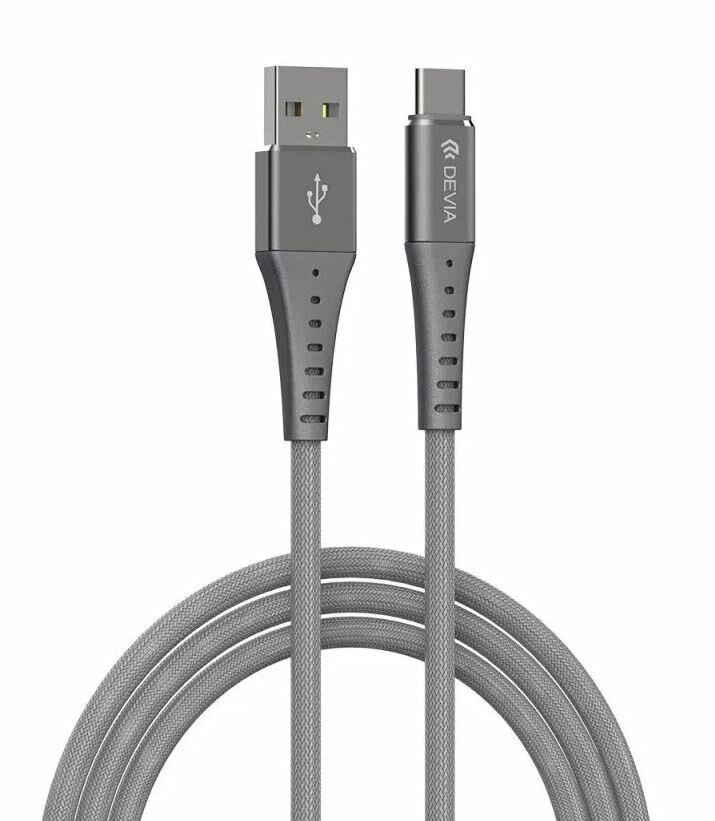 Кабель USB - Type-C, 1м, Devia Braid Series Cable, серебряный — фото 1