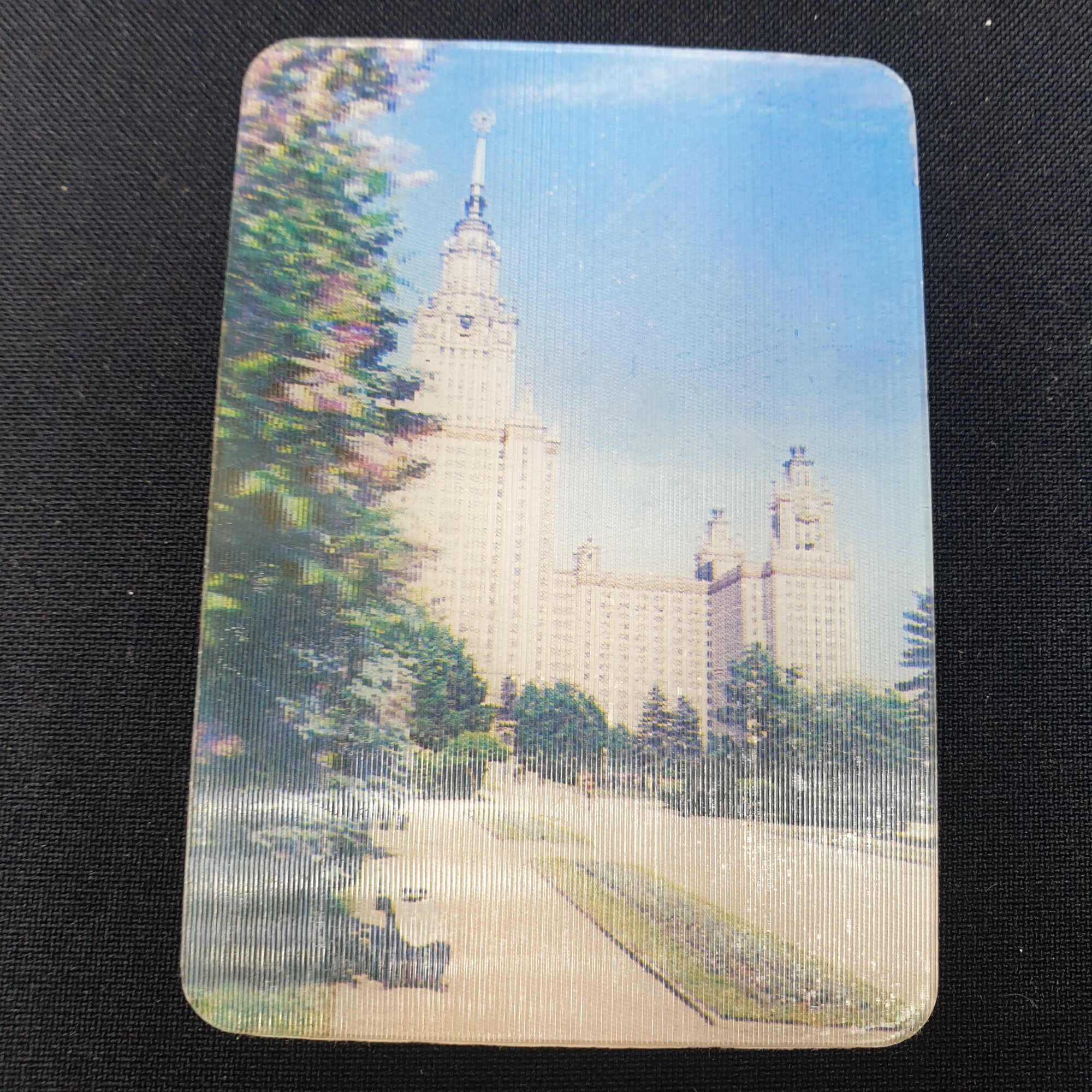 Винтажный календарик СССР 1987. Стереофото вид на МГУ, Москва, карманный сувенир Планета