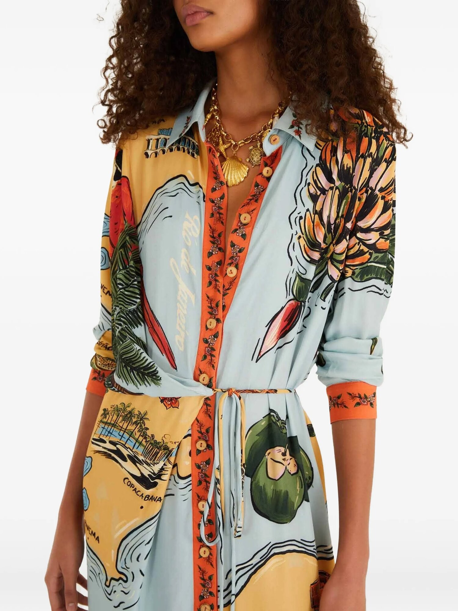 Платье FARM RIO Multicolor Beaches Path collared buttoned maxi dress, размер 36-38 — фото 1