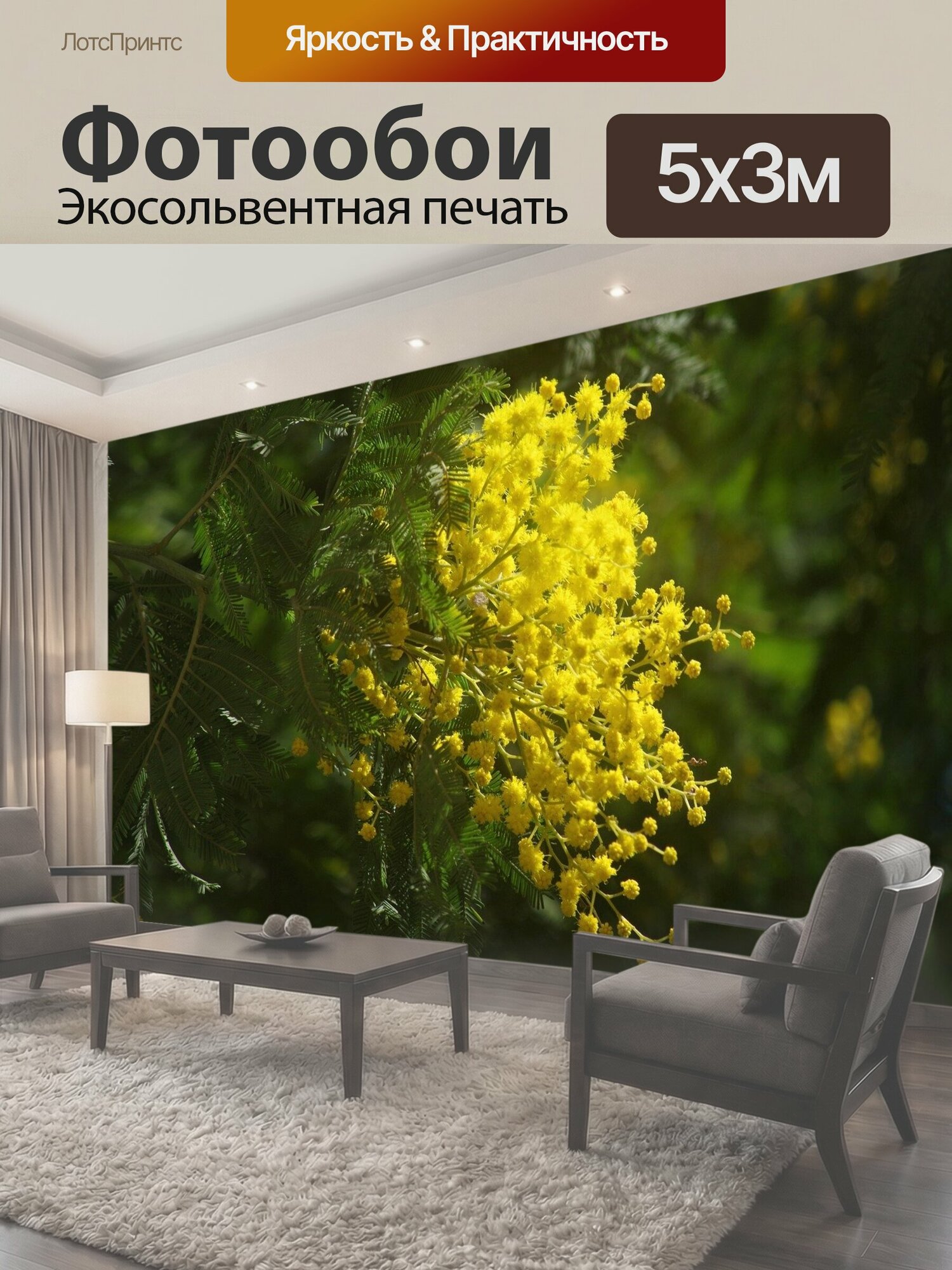 Фотообои "Мимоза, весна, цвести" 500x300 см. экосольвентная печать