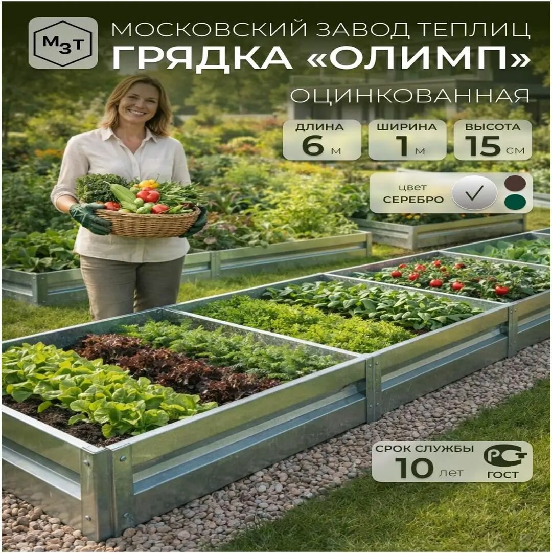 Грядки оцинкованные 6м, шириной 1 м высота 15 см металлическая грядка на дачу, для сада, огорода, теплицы, каркасные, сборные, усиленные МЗТ олимп