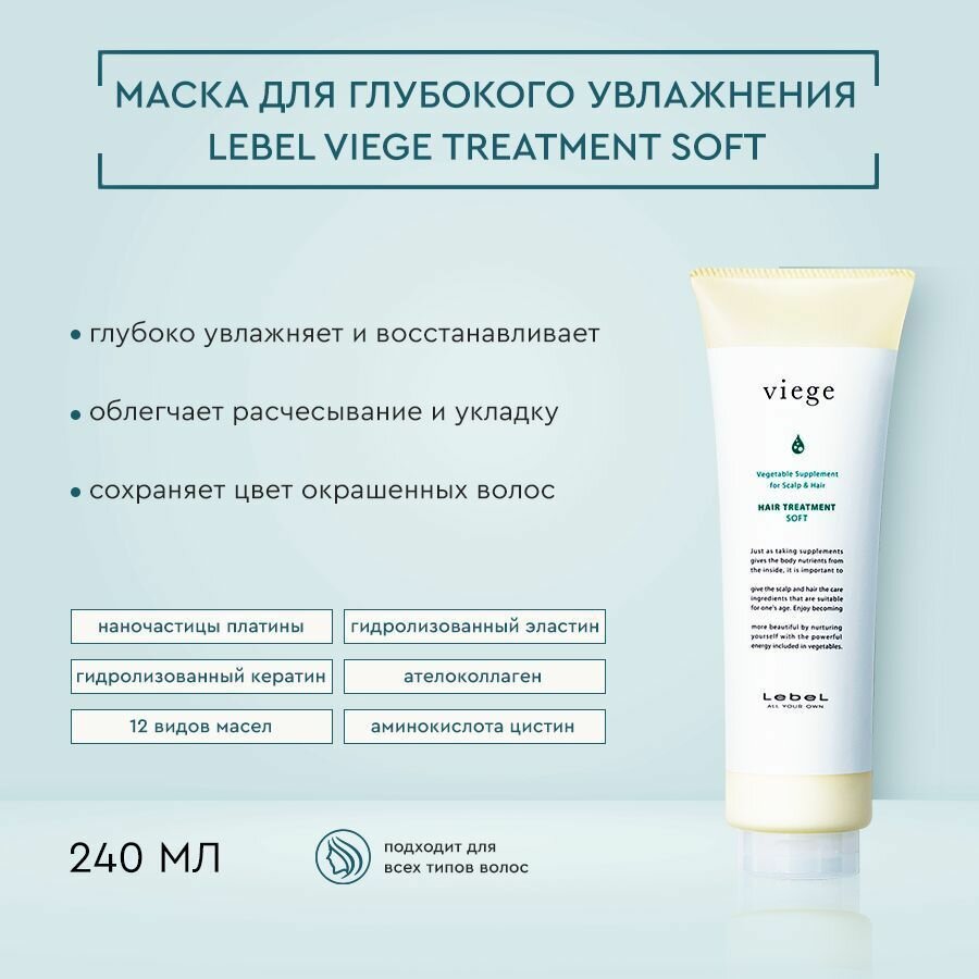 Lebel Маска для глубокого увлажнения волос viege Treatment SOFT, 240мл