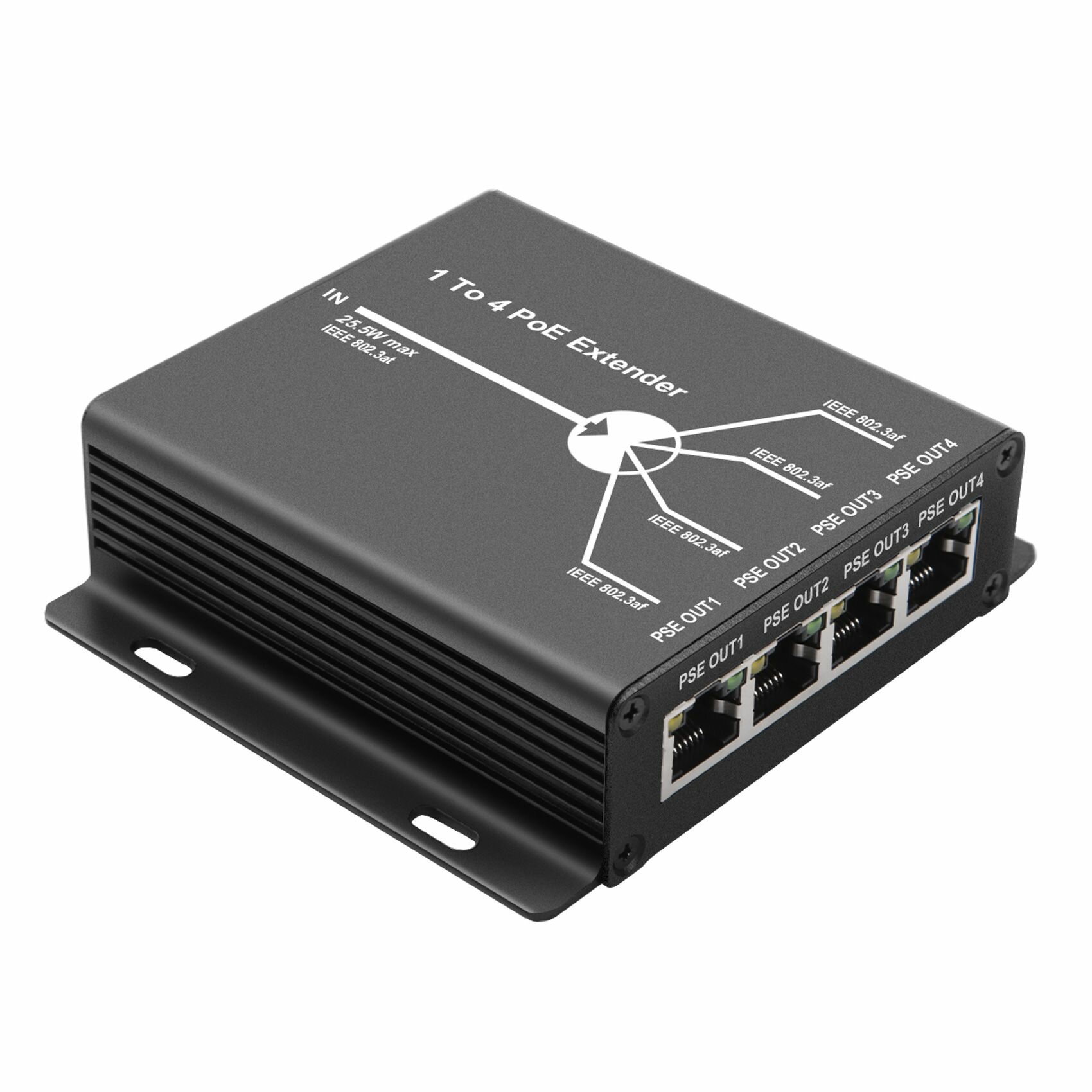 4-портовый удлинитель IEEE802.3Af PoE для IP-камеры Увеличение расстояния передачи до 120 м с помощью портов LAN 10/100 Мбит/с 4 удлинителя