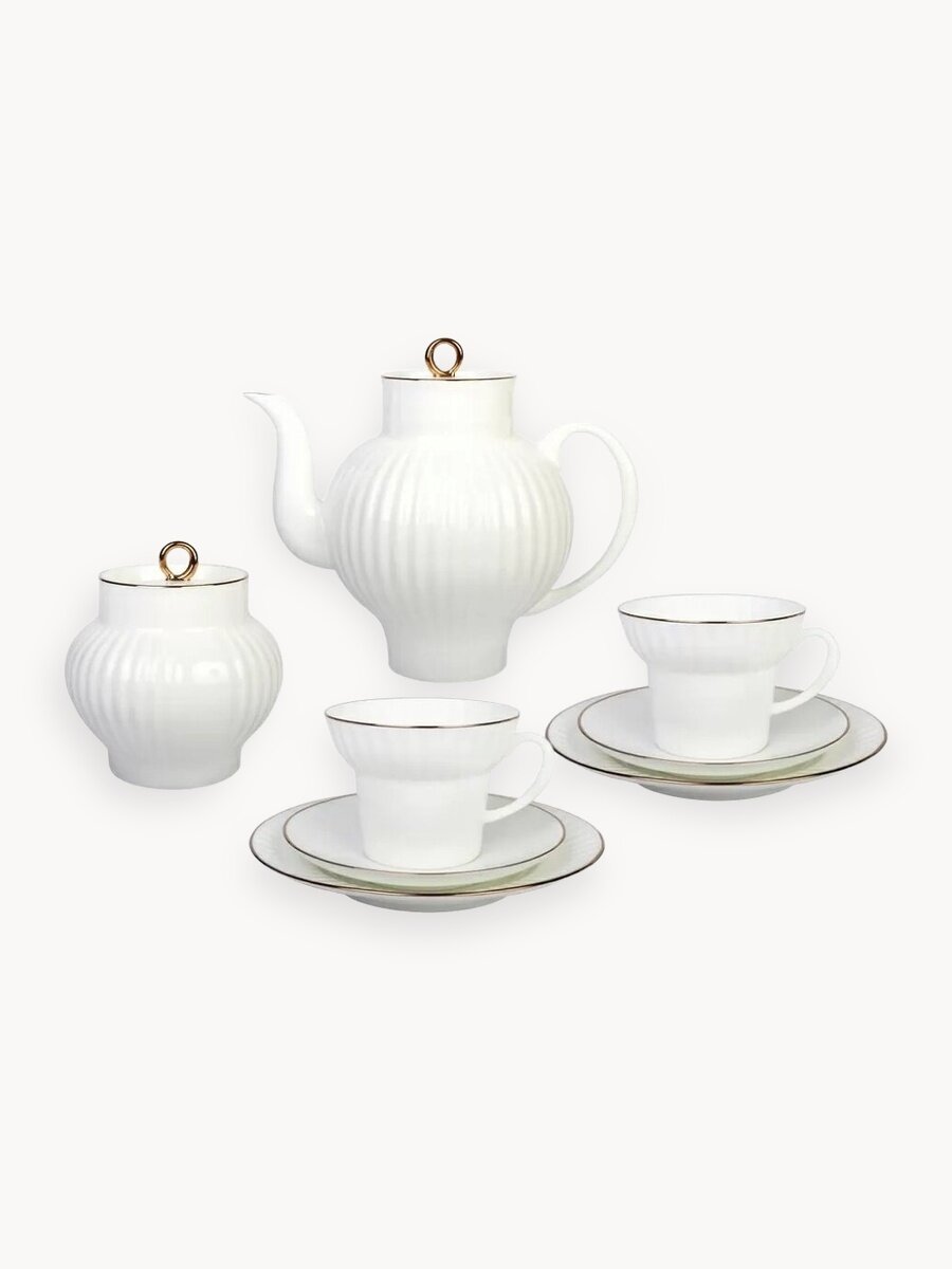 Сервиз чайный форма "Волна", рисунок "Золотой кантик" с отводкой 6/20, Императорский фарфоровый завода