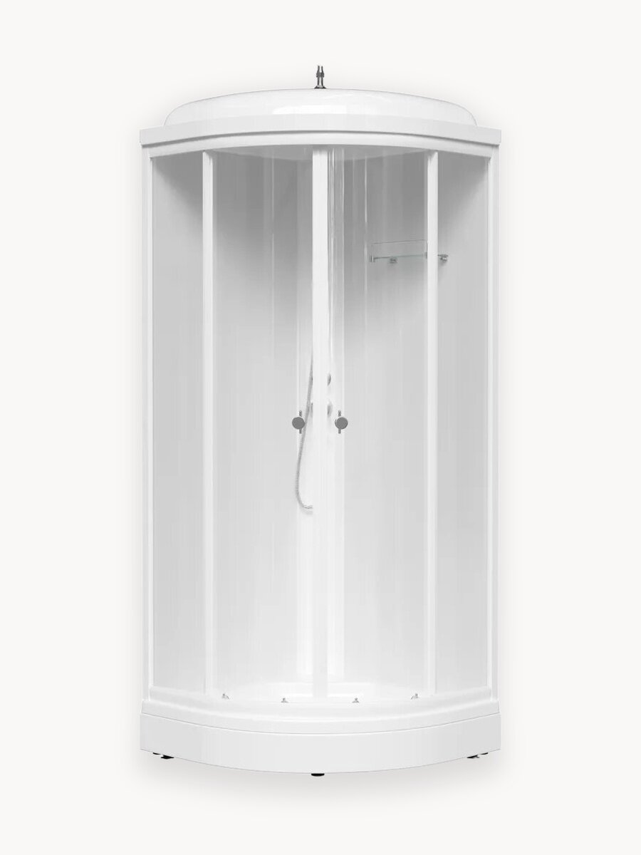 Душевая кабина DIWO Новгород низкий поддон, стеклянная, 80x80, закрытая (с крышей), без гидромассажа, с белым профилем, с функцией тропический душ