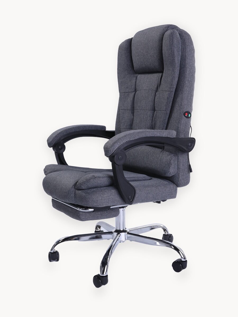 Кресло компьютерное для дома и офиса серое текстильное FRANDER с вибромассажем