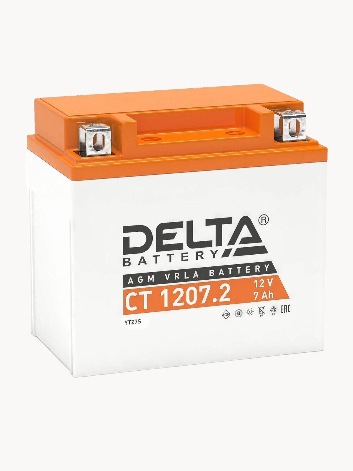 Мото аккумулятор Delta CT 1207.2 12В 7Ач обратная полярность 130А (12V 7Ah) (YTZ7S) AGM, аккумулятор для мотоцикла, квадроцикла, скутера, гидроцикла, мопеда, снегохода, дизельного генератора