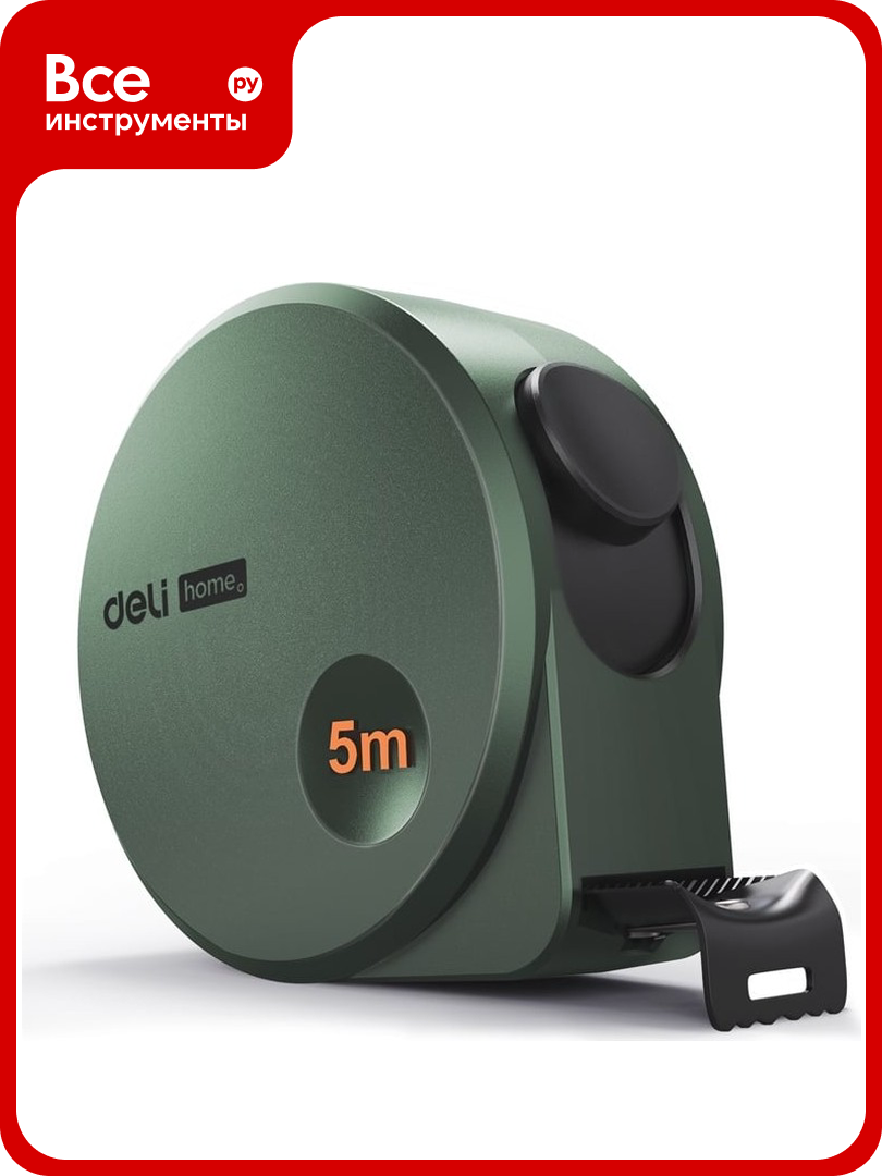 Рулетка DELI home series green ht8519l 5мх19мм, эксклюзивный дизайн, корпус из софттач пластика, противоскользящая