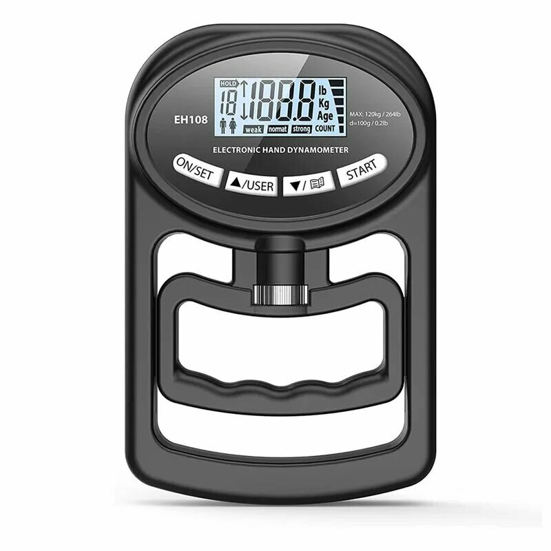 Тренажер силы захвата ручного динамометра 265 фунтов / 120 кг, черный