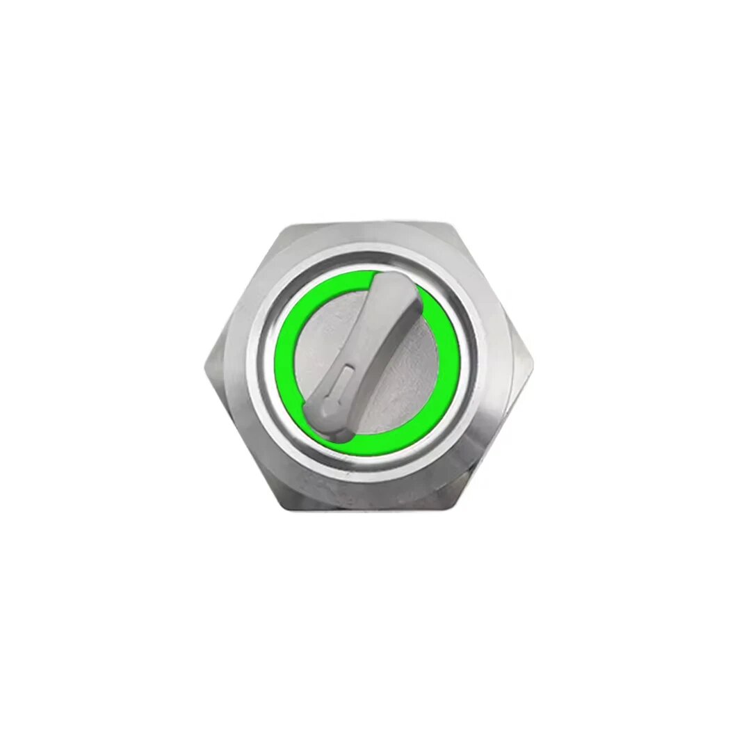 Переключатель поворотный металлический 16 мм, Green LED Ring, 12-24V, Latching 3 Position