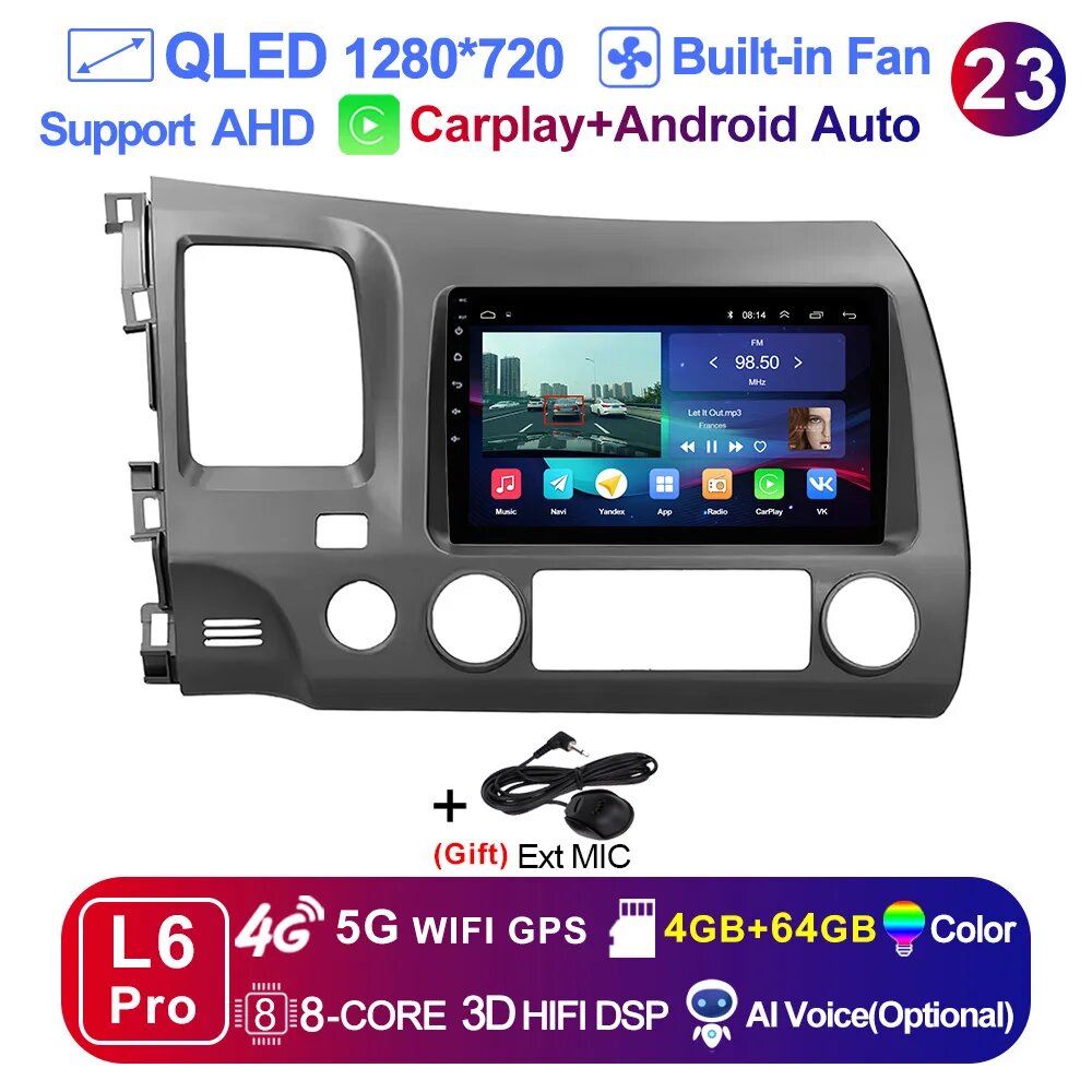LEHX Pro AI Voice 4G LTE 2 Din Android 14 Автомобильный радиоприемник Мультимедийный видеоплеер для Honda Civic 2006-2011 Авторадио Carplay GPS L6 Pro(4-64GB)-0