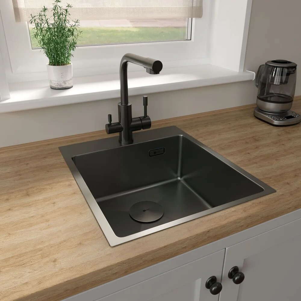 Кухонная мойка Lemark JANGA 440 прямоугольная из нержавеющей стали цвет: Графит