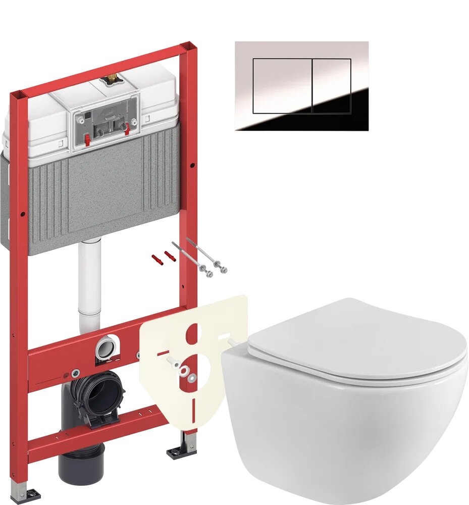 Комплект 2 в 1 Унитаз подвесной BelBagno Libero BB11051CH-TOR/SC / Инсталляция с кнопкой TECE Now 9400412