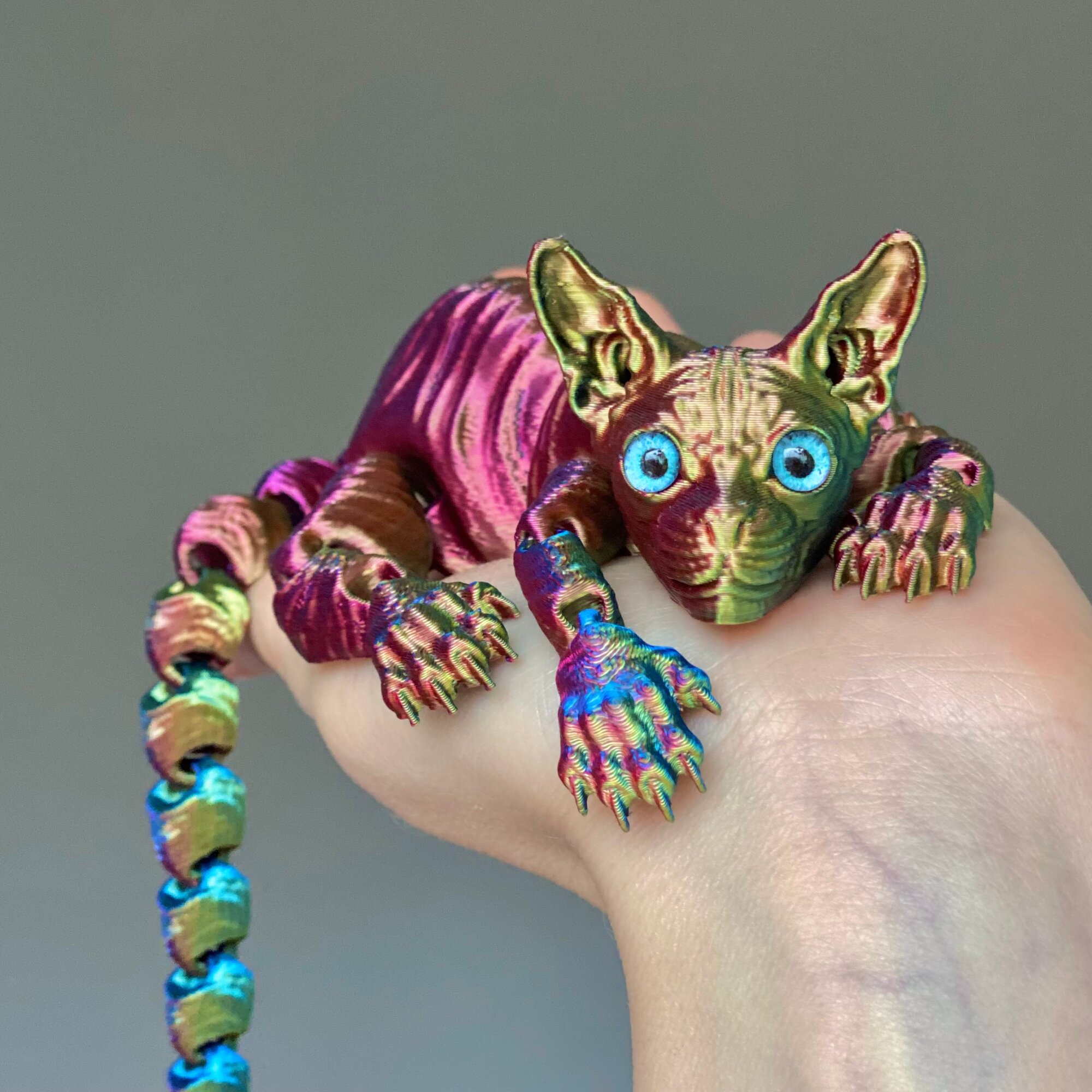 Игрушка антистресс Кот сфинкс подвижный, пластик, разноцветный, 22,5см, стеклянные глаза