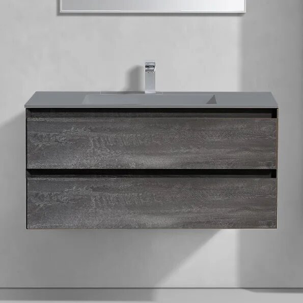 Тумба с раковиной Vincea Luka подвесная, 100 см, серая, матовая, из ЛДСП, с ящиками, раковина для ванной, из искусственного камня, прямоугольная